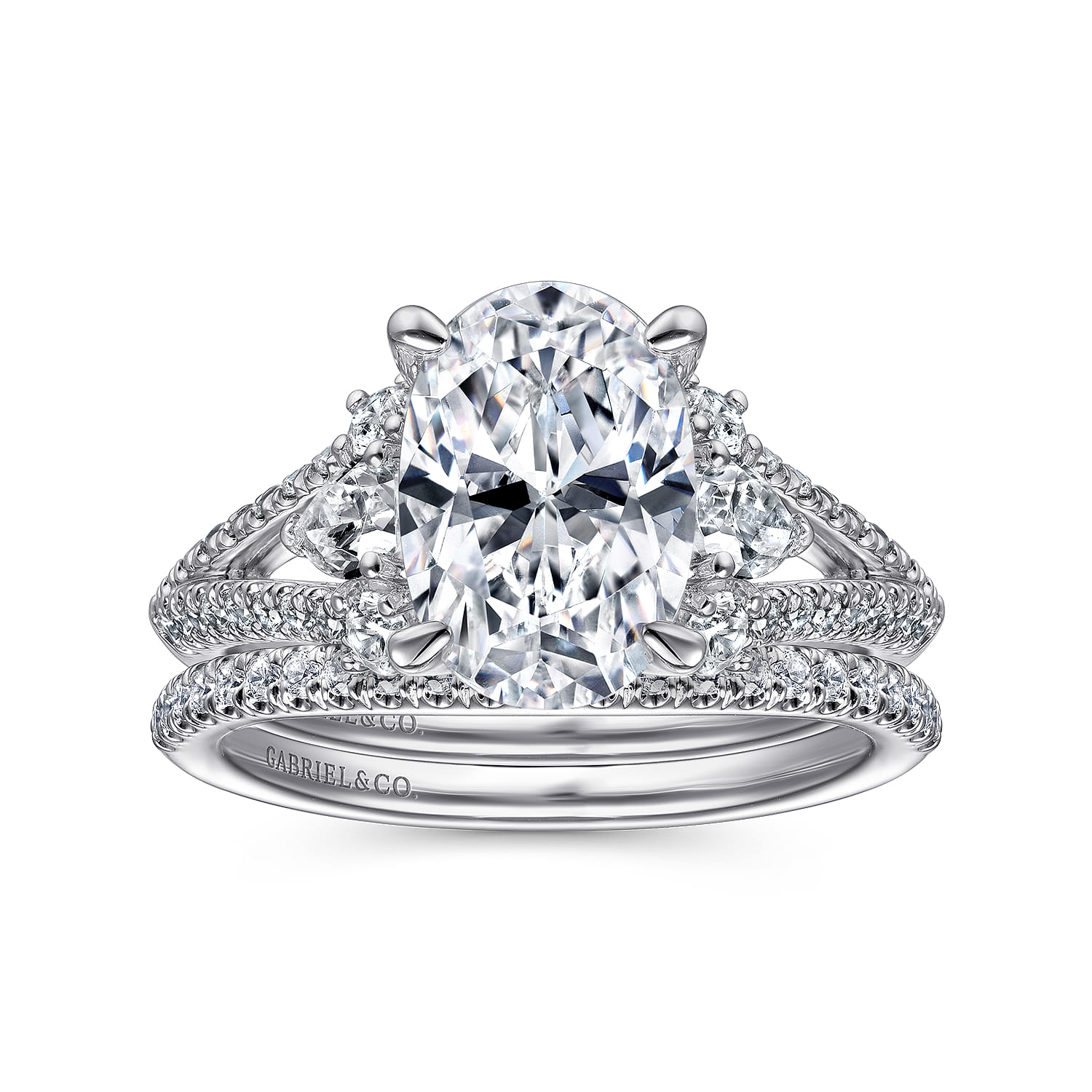 Merida - 14k White Gold 2 Carat Oval 3 Stone Natural Diamond Engagement ...