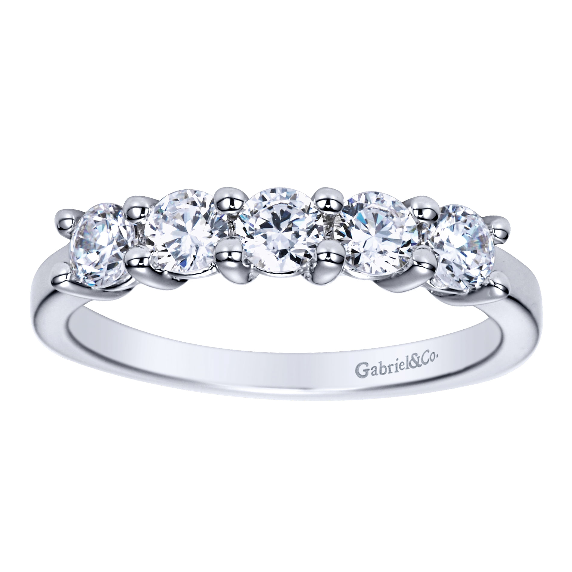 14K White Gold Round 5 Stone Shared Prong Diamond Anniversary Band ...