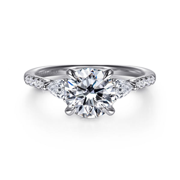 14K White Gold Round Three Stone Lotus Diamond Engagement Ring @ $2375 ...