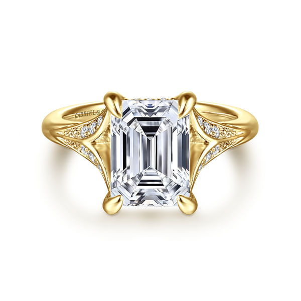 14K Yellow Gold Split Shank Emerald Cut Diamond Engagement Ring @ $2125 ...