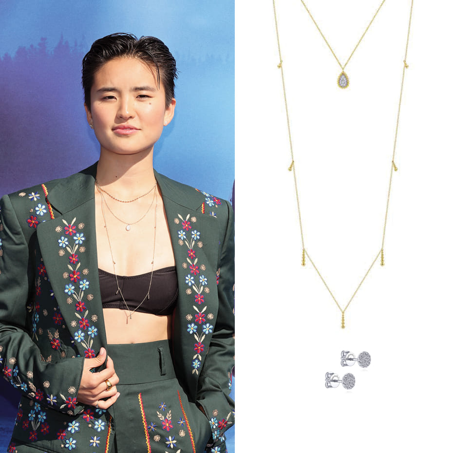 Actress Terry Hu wearing Gabriel & Co. necklace and earrings