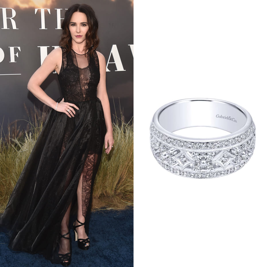 Actress Tyner Rushing wearing a Gabriel & Co. ring to the premiere of ...