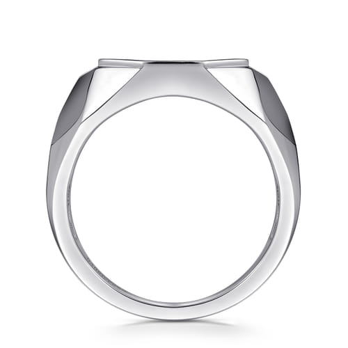 Wide 925 Sterling Silver Faceted Signet Ring with Black Spinel Pave in ...