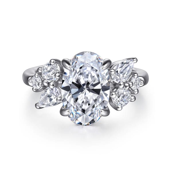 14K White Gold Asymmetrical Burst Oval Diamond Engagement Ring @ $6000 ...