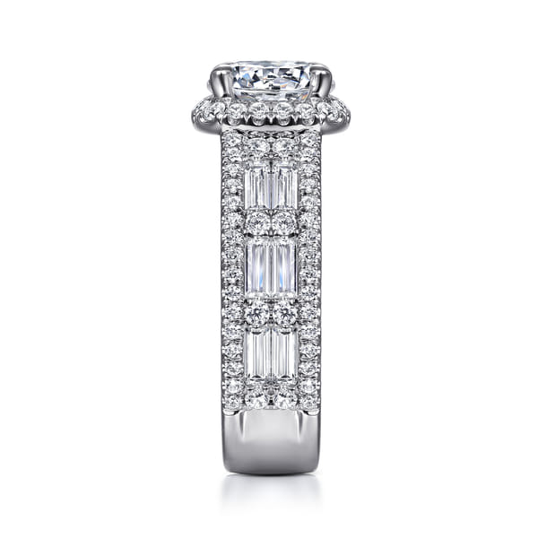 14K White Gold Cushion Halo Round Diamond Channel Set Engagement Ring ...