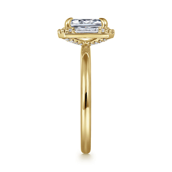 Art Deco 14K Yellow Gold Halo Emerald Cut Diamond Engagement Ring ...