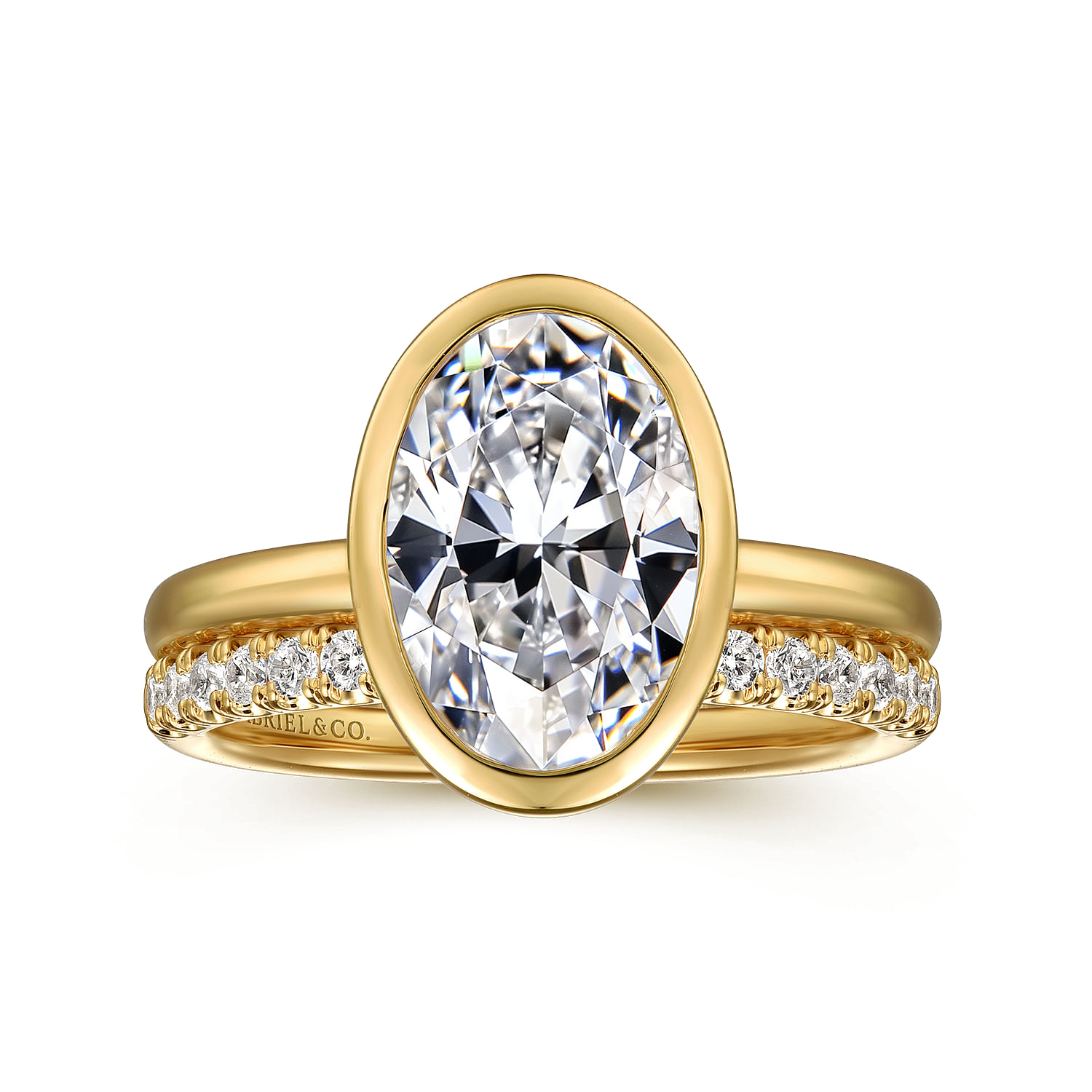 14K Yellow Gold Oval Bezel Set Diamond Engagement Ring @ $1450. Shop Jewelry | Gabriel & Co.
