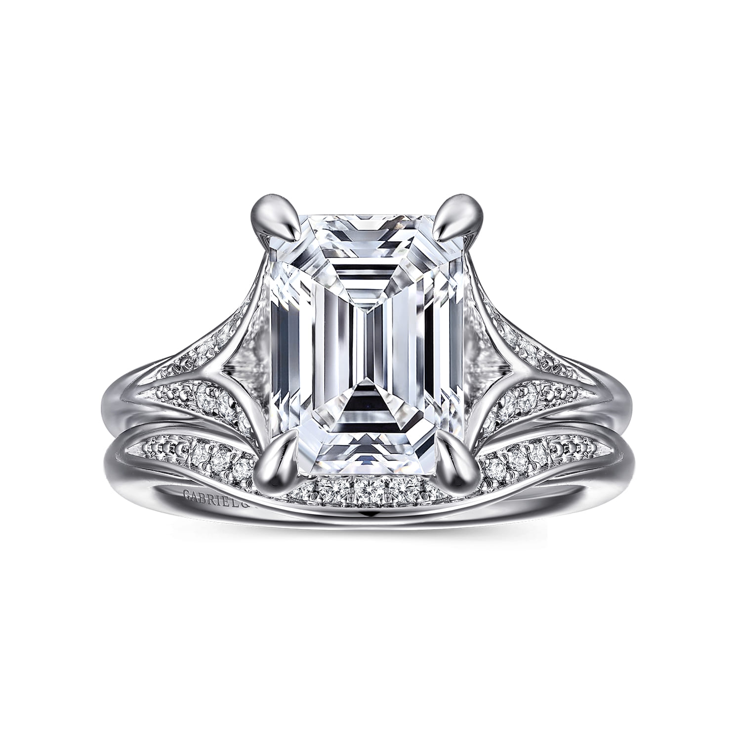 Emerald Cut Split Shank Ring in 14k White Gold | Gabriel & Co ...
