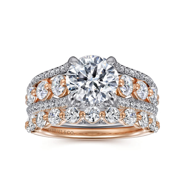 14K White-Rose Gold Wide Band Round Diamond Engagement Ring @ $5400 ...