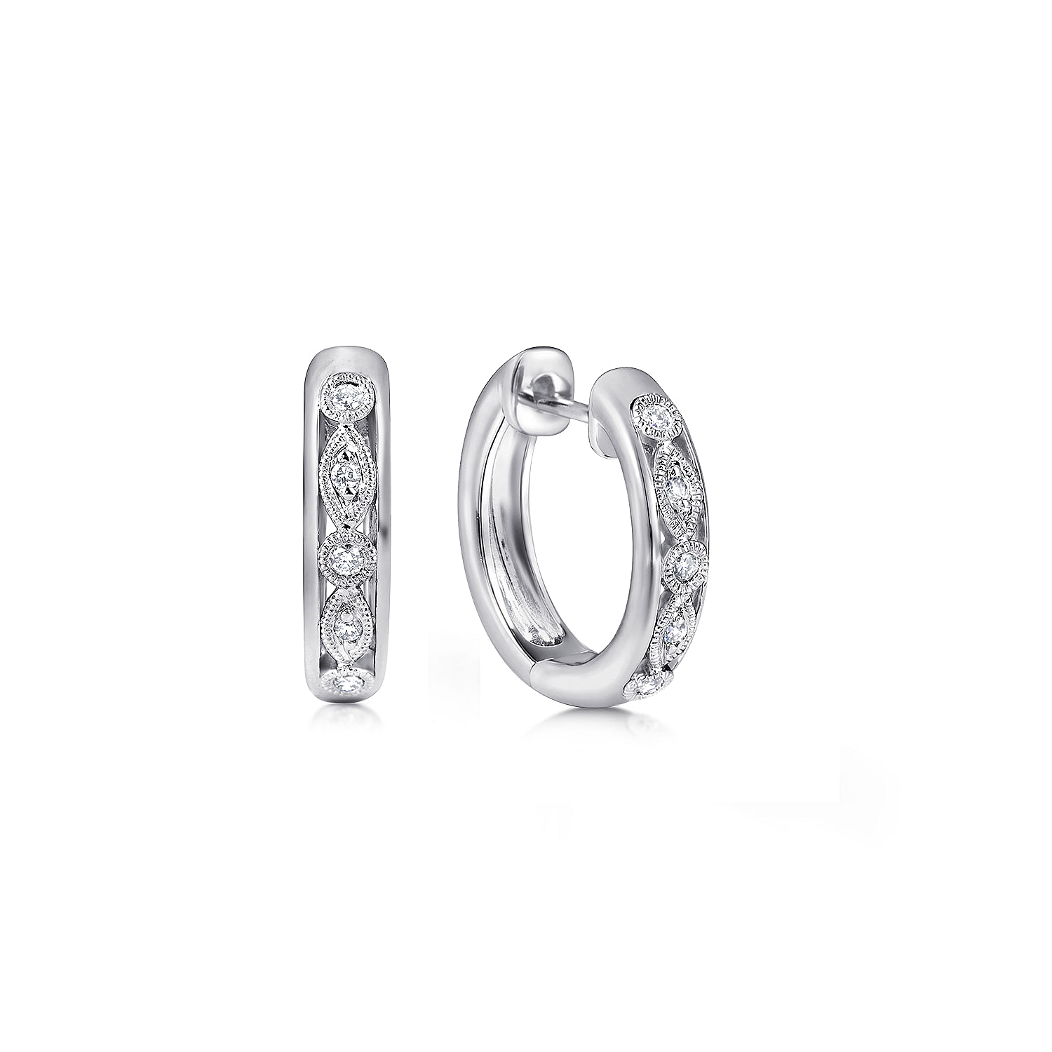 Silver diamond huggie earrings store