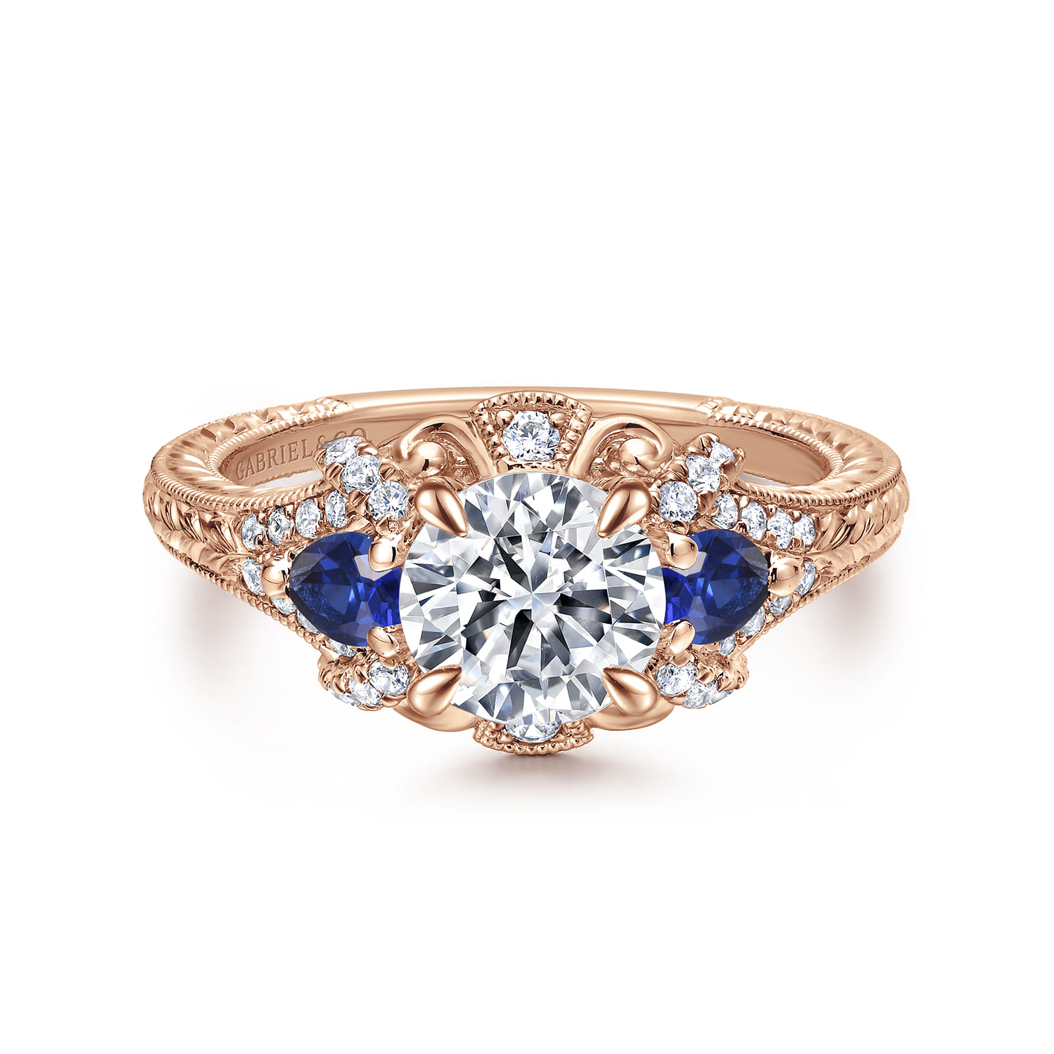 14K Rose Gold Round Sapphire and Diamond Engagement Ring @ $2625. Shop ...