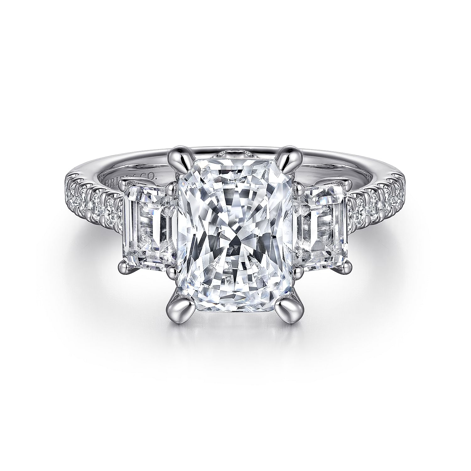 Charlene 14K White Gold Rectangular Radiant Cut Three Stone Diamond Engagement Ring