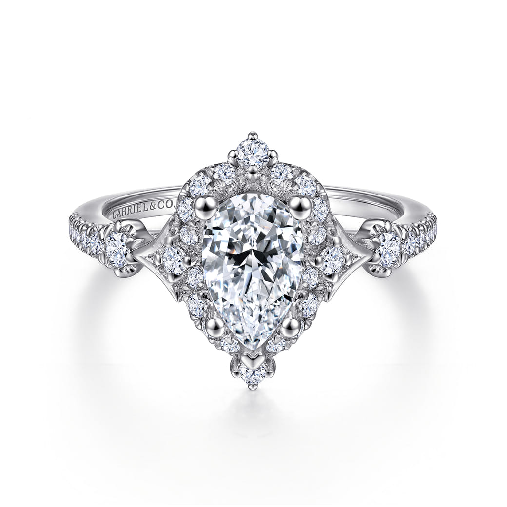 White Gold Unusual Floating Designer Pear Shaped Diamond
