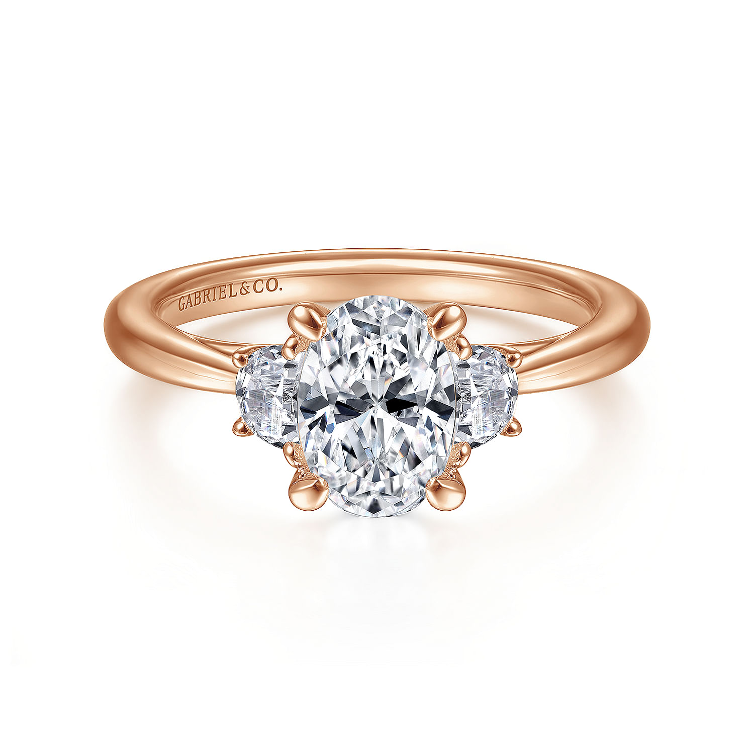 Niko 14K Rose Gold Oval Three Stone Diamond Engagement Ring