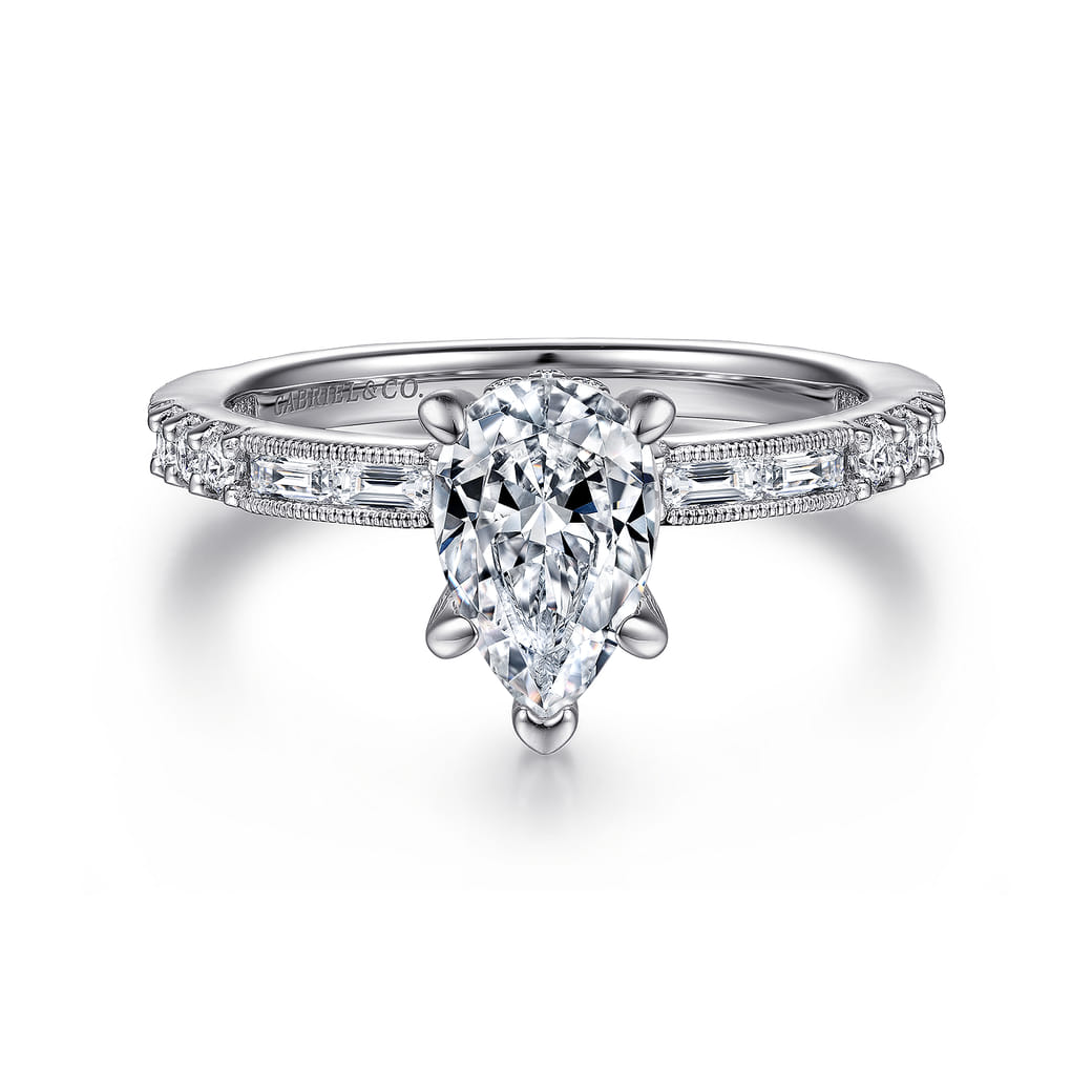 White Gold Unusual Floating Designer Pear Shaped Diamond