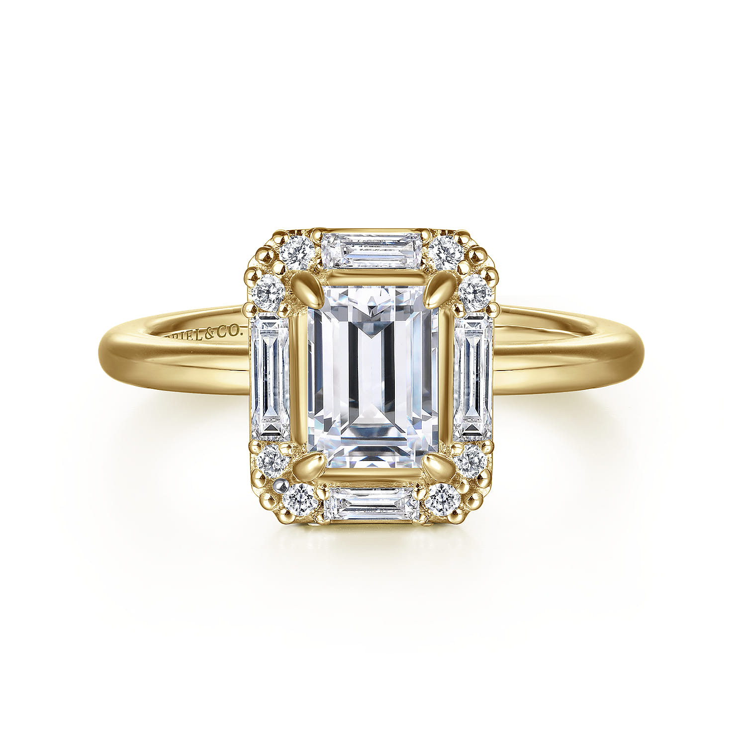 Art Deco 14K Yellow Gold Halo Emerald Cut Diamond Engagement Ring ...