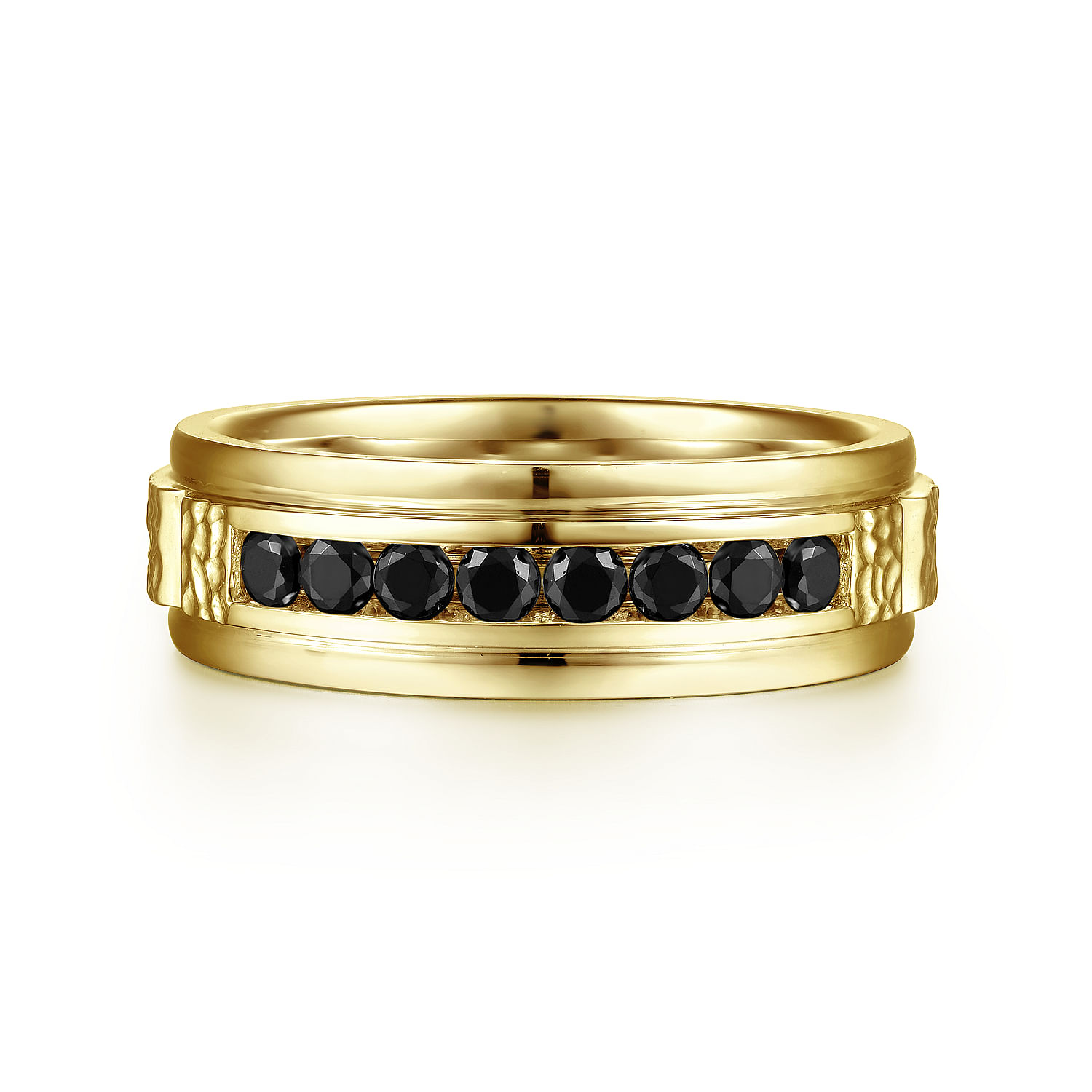 Enzo 14K Yellow Gold Black Diamond Men s Wedding Ring in Sand Blast Finish