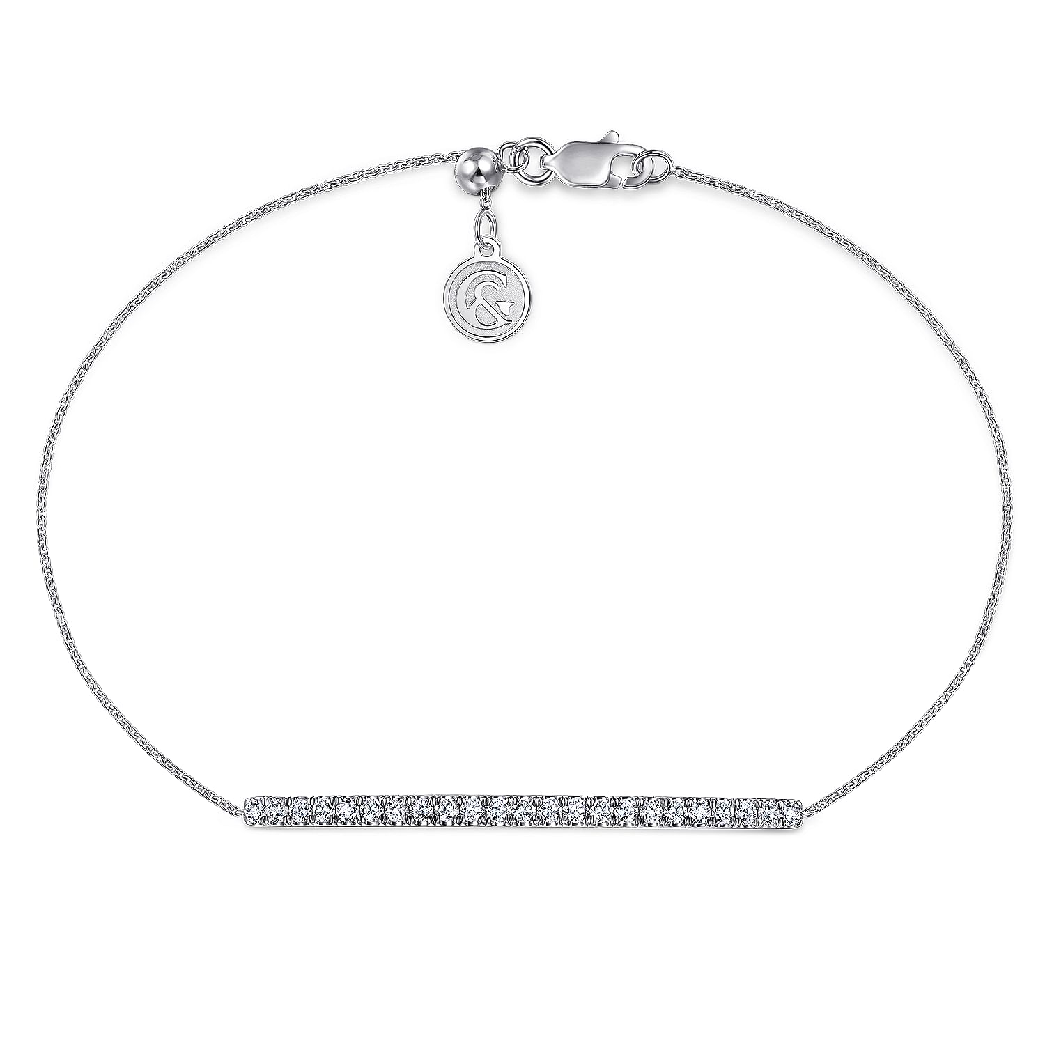 14K White Gold Chain Bracelet with Pave Diamond Bar 1625. Shop Bracelets Gabriel Co