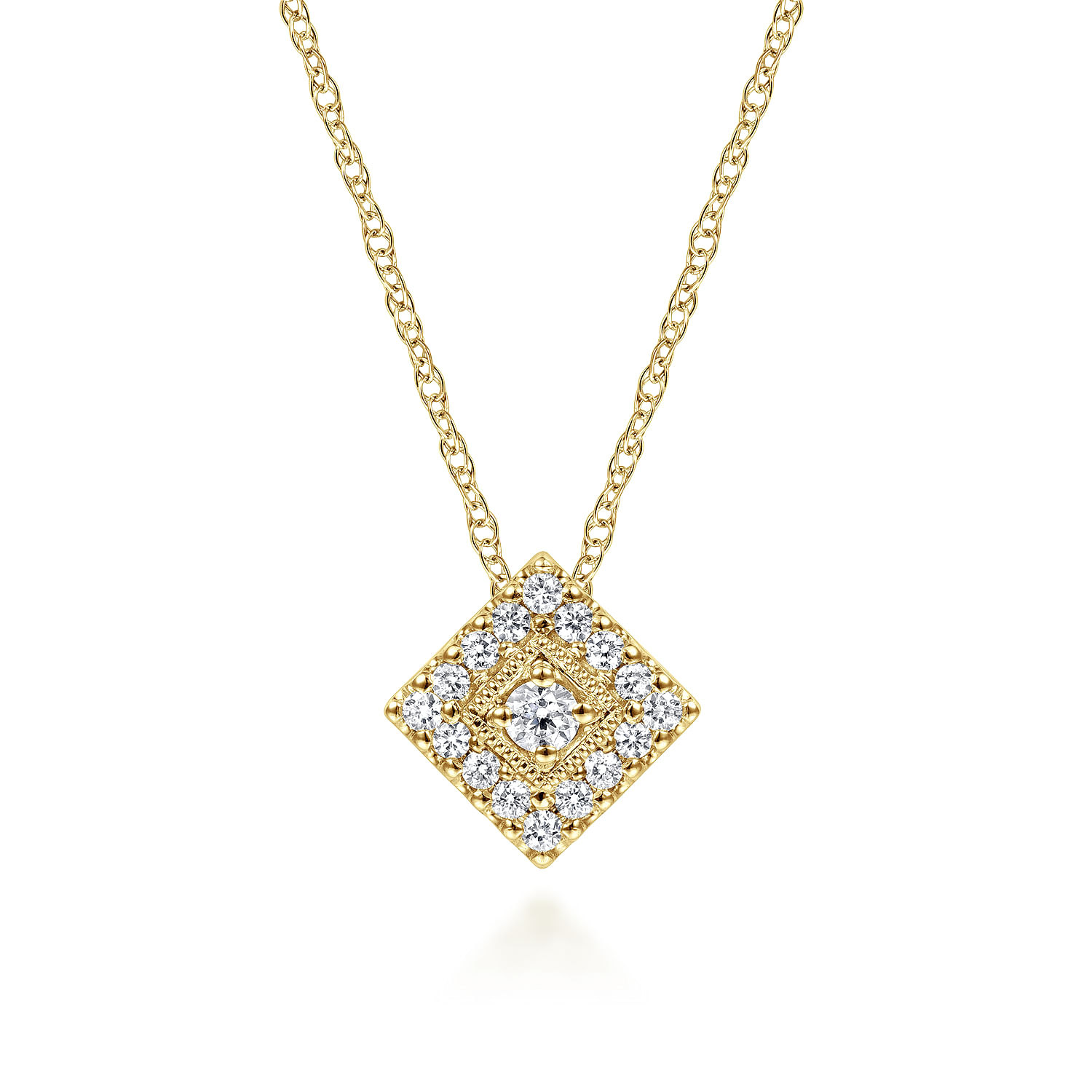 18" 14K Yellow Gold Diamond Square Pendant Necklace | NK2075Y45JJ